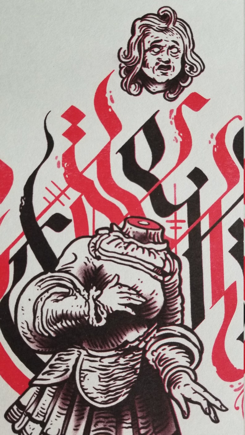 Haunted Head Calligraphy Risograph Print | Etsy