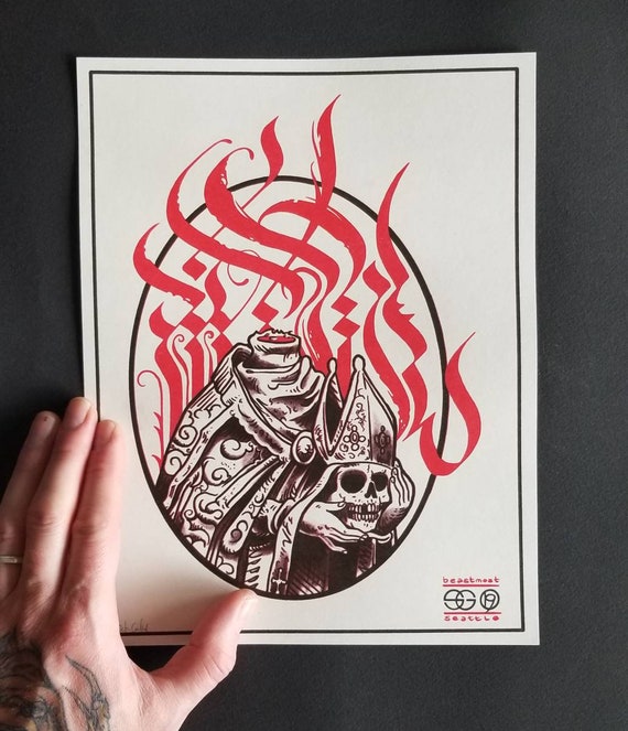 Beheaded Death Pope Calligraphy Risograph Print | Etsy