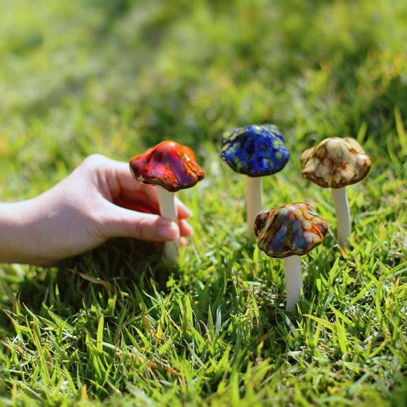 4.5" Ceramic Mushroom for Garden, Toadstool for Yard, Fairy Garden ...