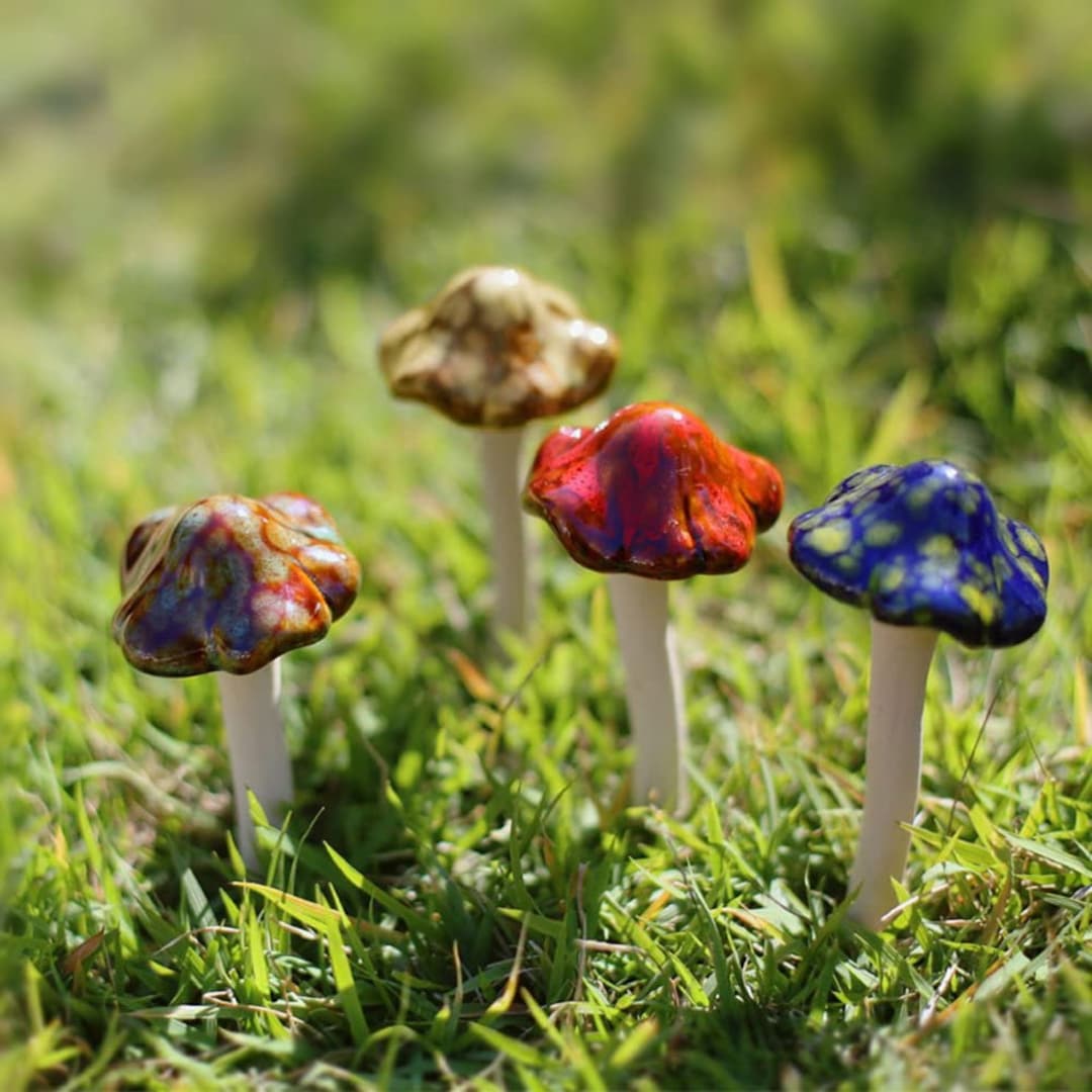 4.5" Ceramic Mushroom for Garden, Toadstool for Yard, Fairy Garden ...