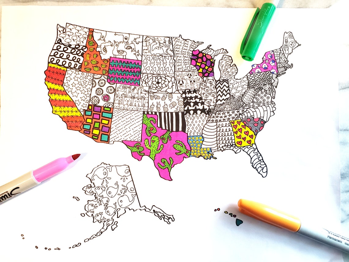 Etsy Sales Map Instant Download Adult Coloring Sheet | Etsy