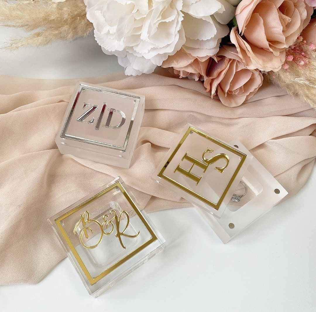 Luxury Acrylic Ring Box- Wedding Ring Box - Personalised Acrylic Ring ...