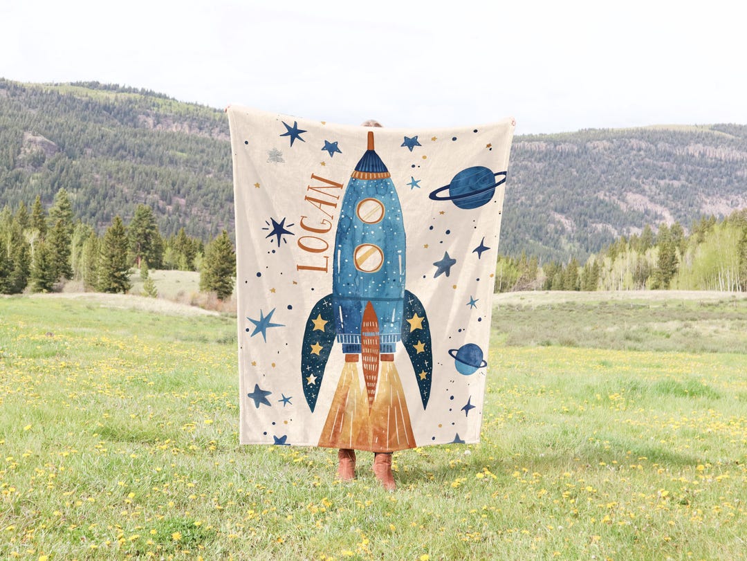 Personalized Space Adventure Blanket - Whimsical Rocket Ship Design for ...