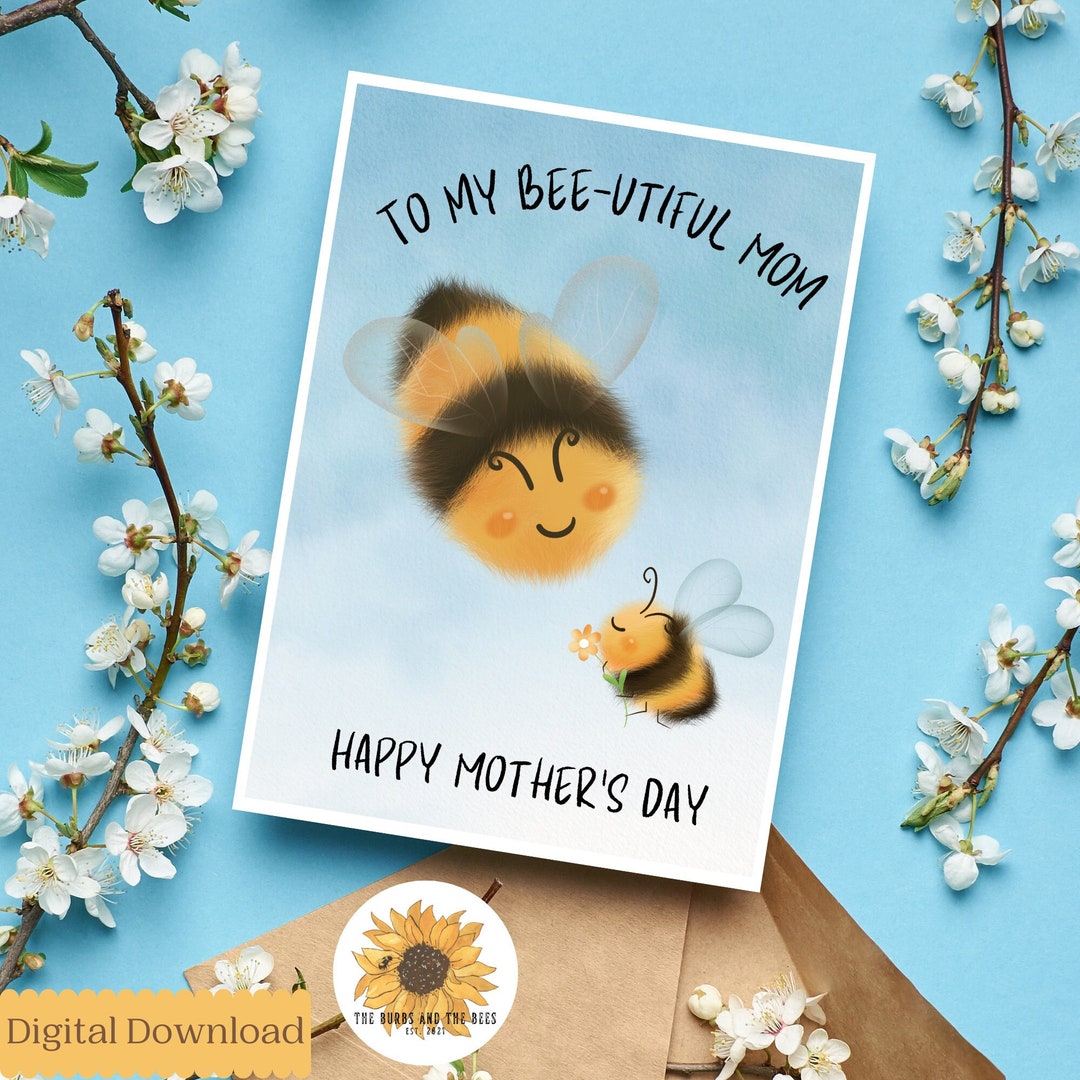 Bumblebee Mother's Day Card, Cute Bee Card, Bumblebee Greeting Card ...