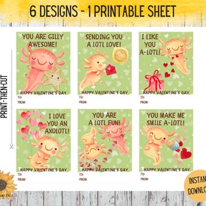 Printable Axolotl Valentine's Day Cards for Kids (digital Download) - Etsy