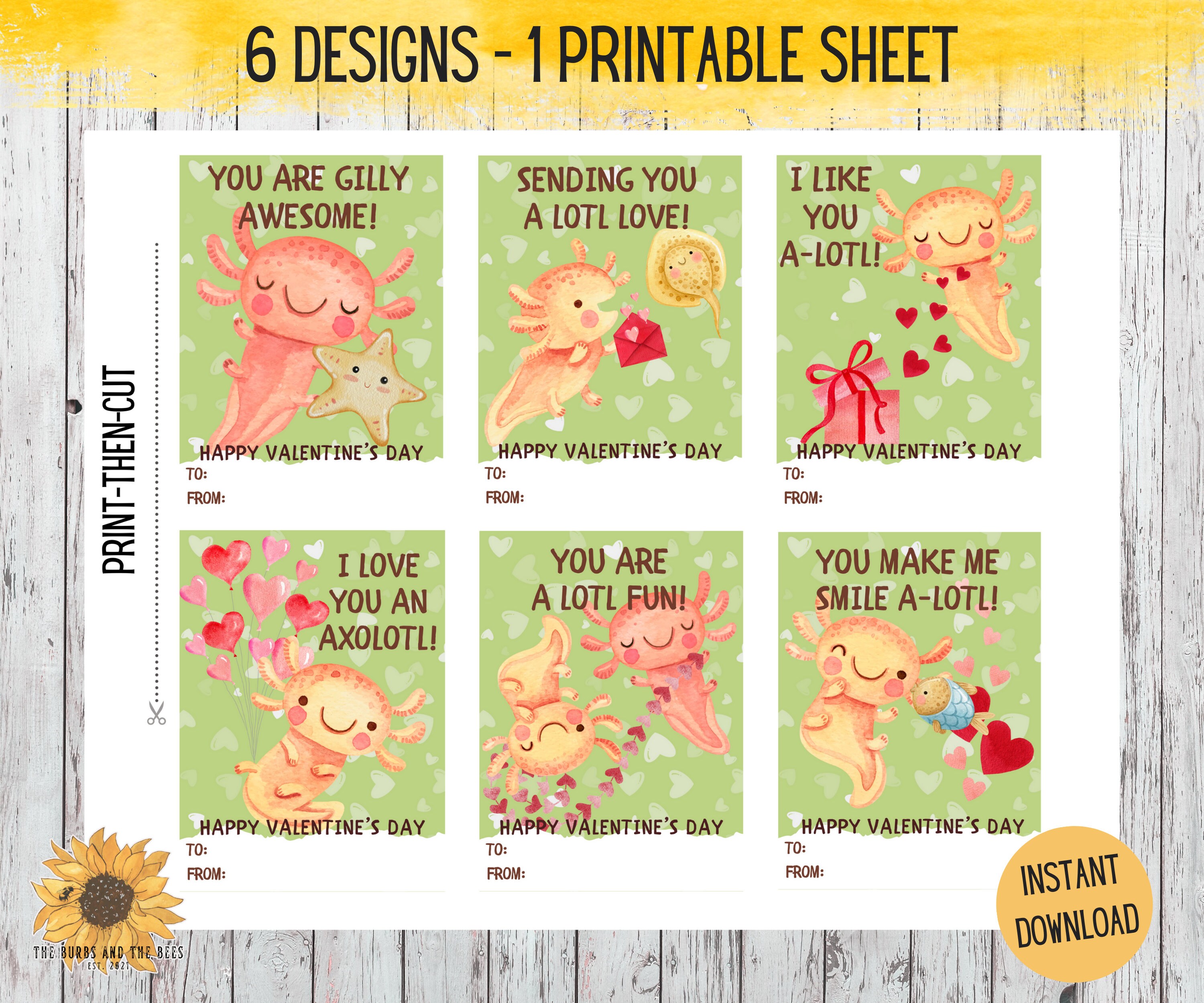 Printable Axolotl Valentines Day Cards, Printable Cards, Classroom ...