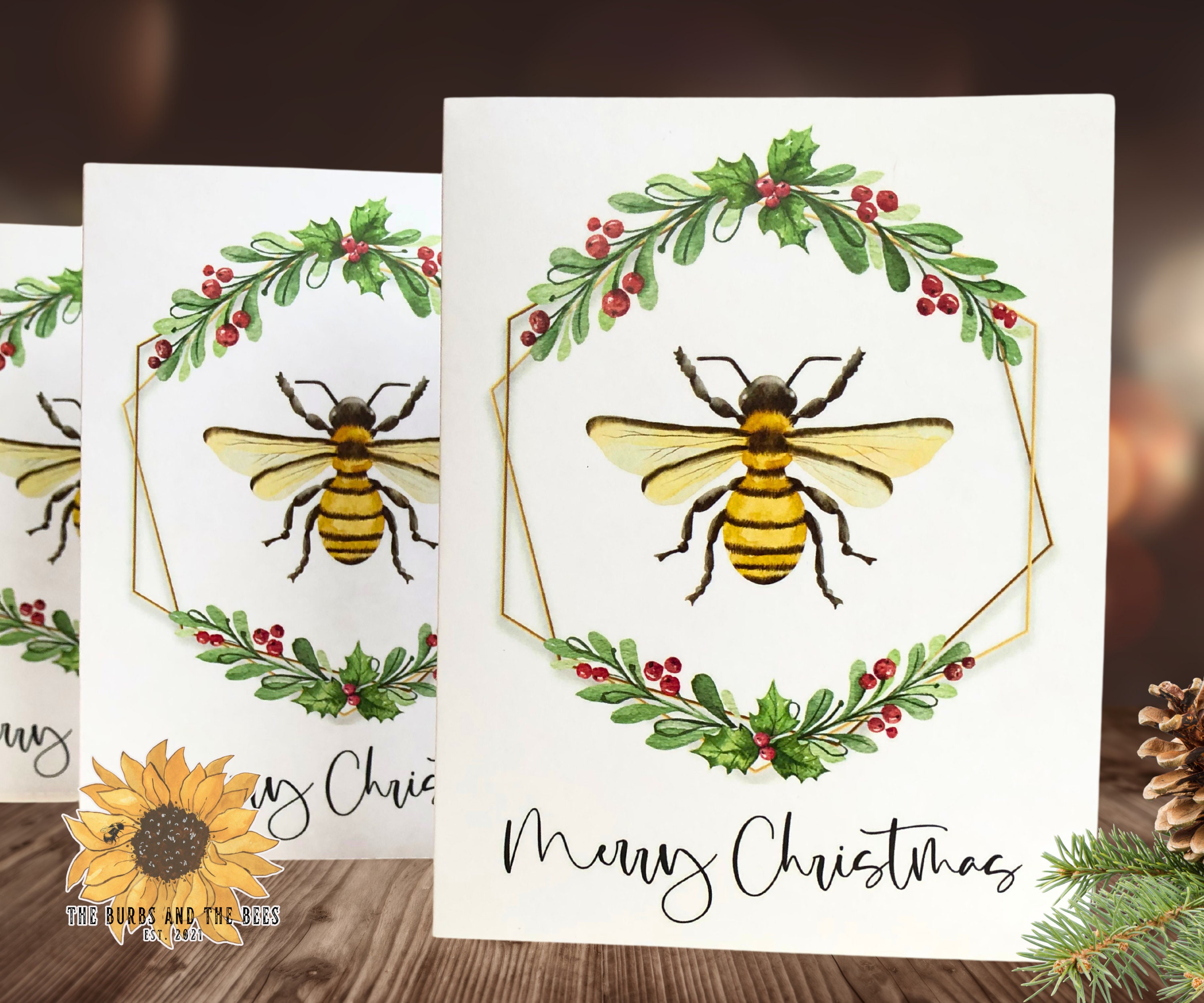 Bee Christmas Cards, Honeybee Holiday, Honey Bee, Christmas Bee Note ...