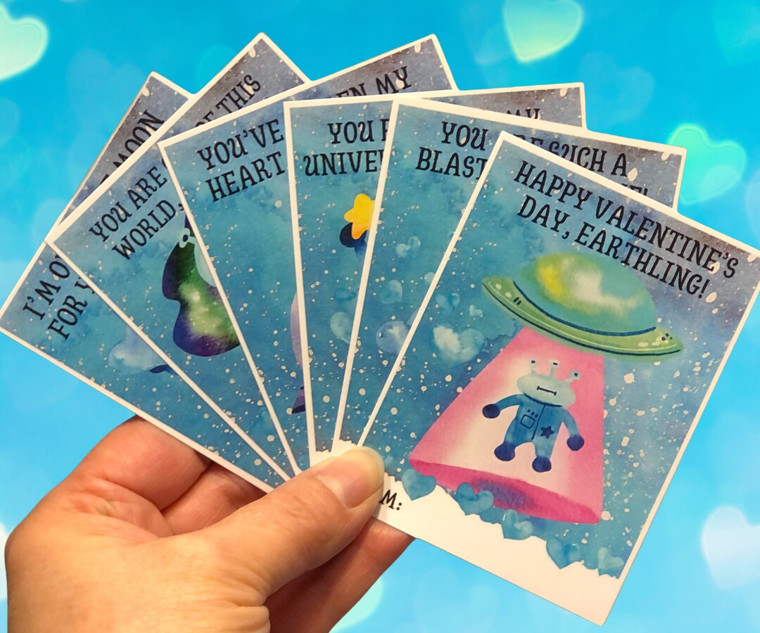 Space Valentines Day Cards, Alien Classroom Exchange Cards for Kids ...