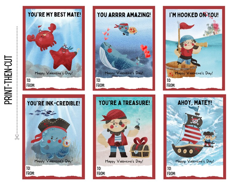 Pirate Valentines Day Cards, Printable Pirate Cards, Kids Valentine ...