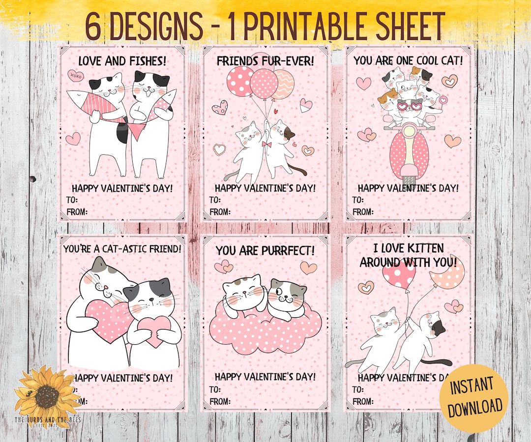 Kitten Valentine Cards, Cat Valentines Day Cards, Printable Cat Cards ...