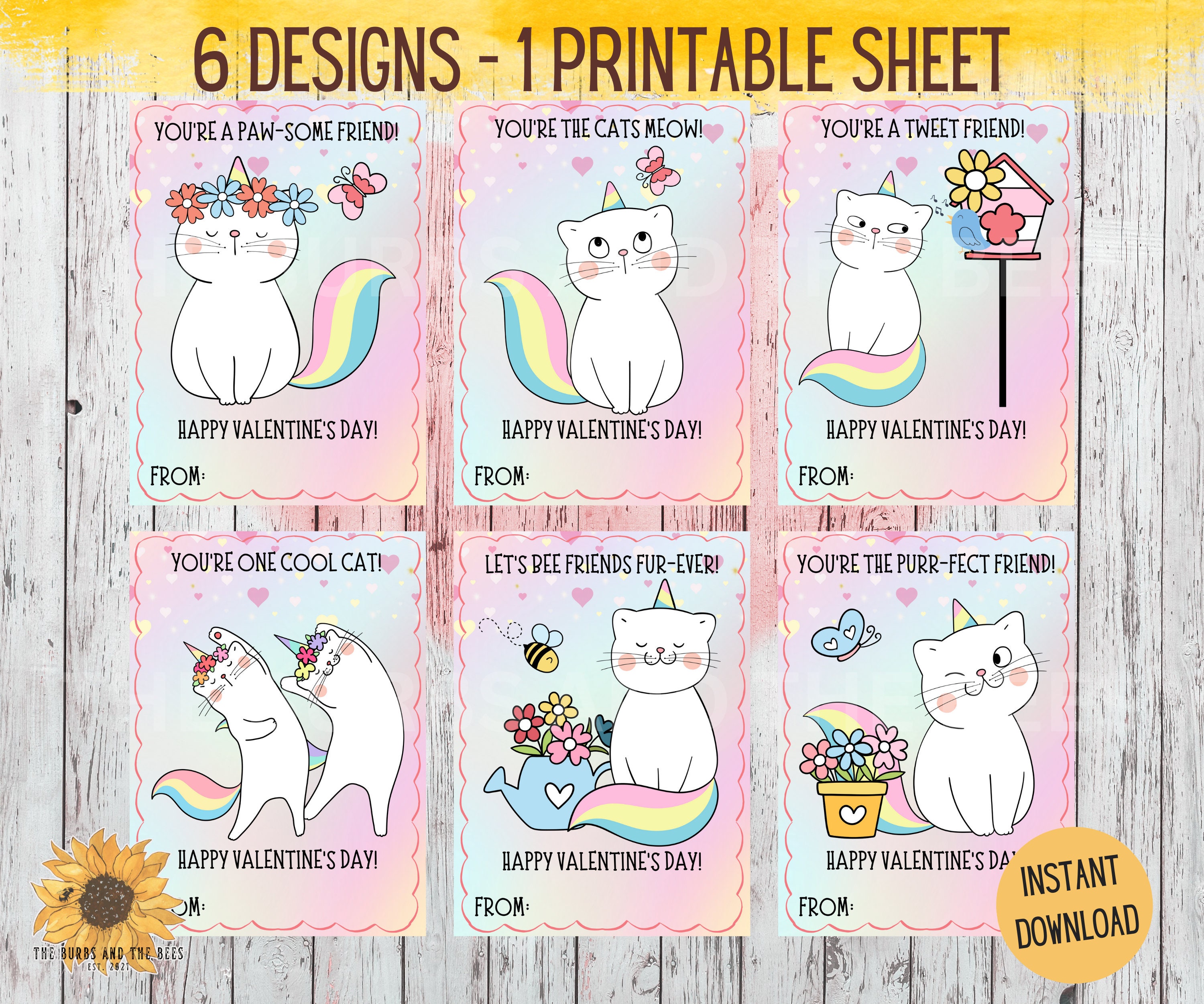 Printable Cat Valentines Day Cards, Rainbow Kitten Classroom Exchange ...