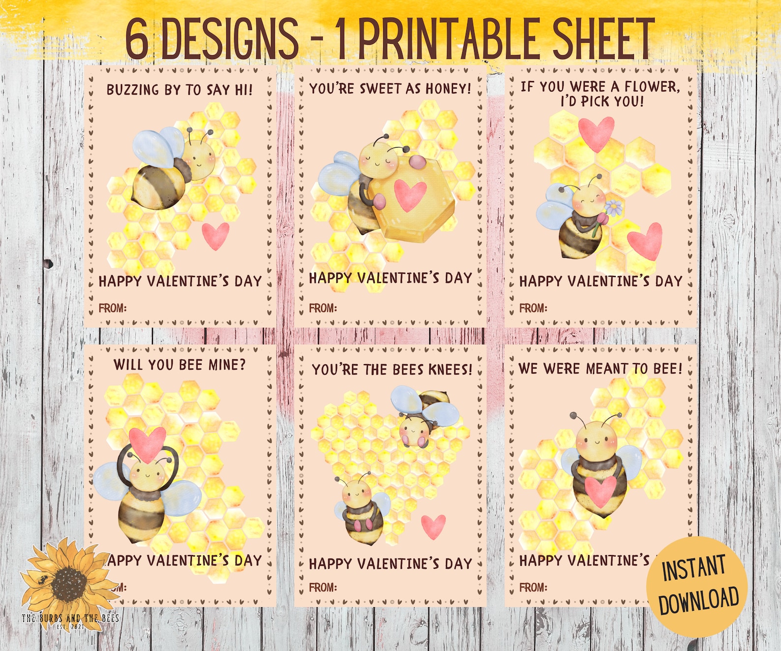 Bee Valentines Day Cards, Printable Cards, Cute Bees, Kids Valentine ...