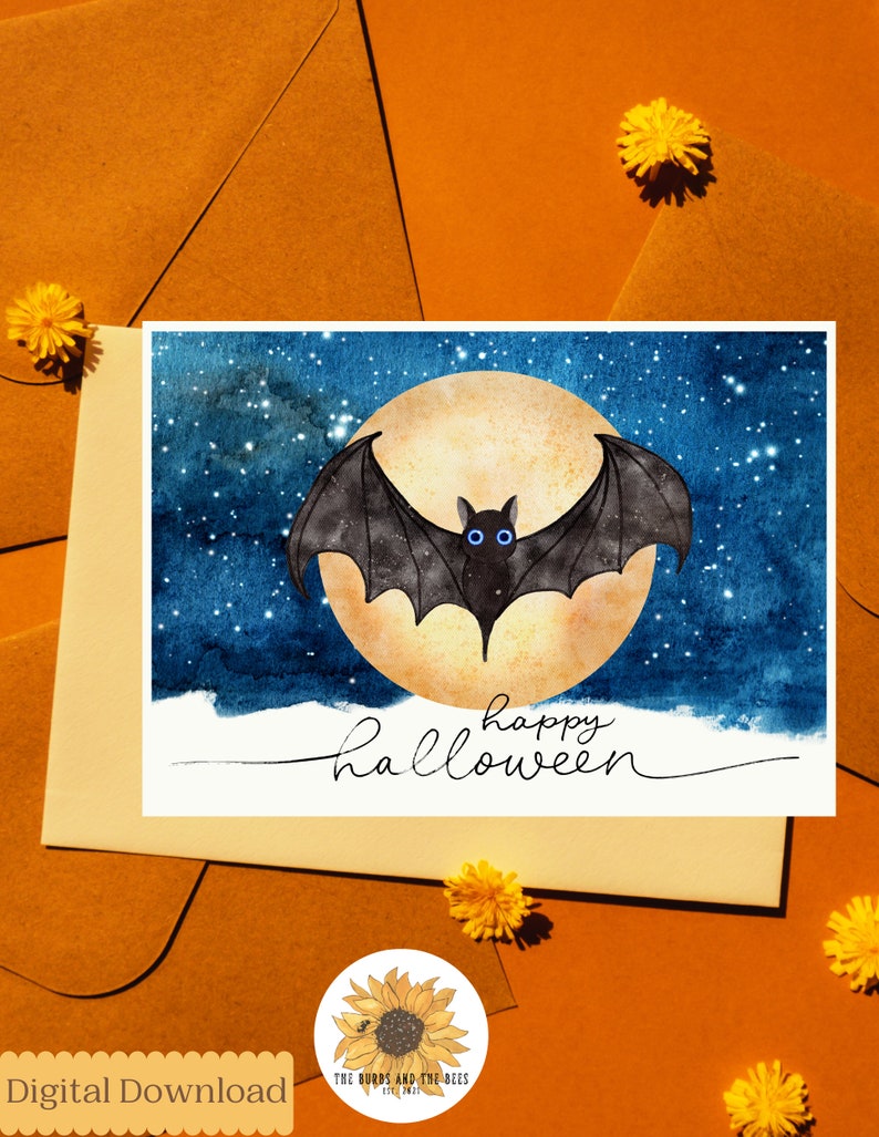 Cute Bat Halloween Card Printable Halloween Cards Cards for - Etsy