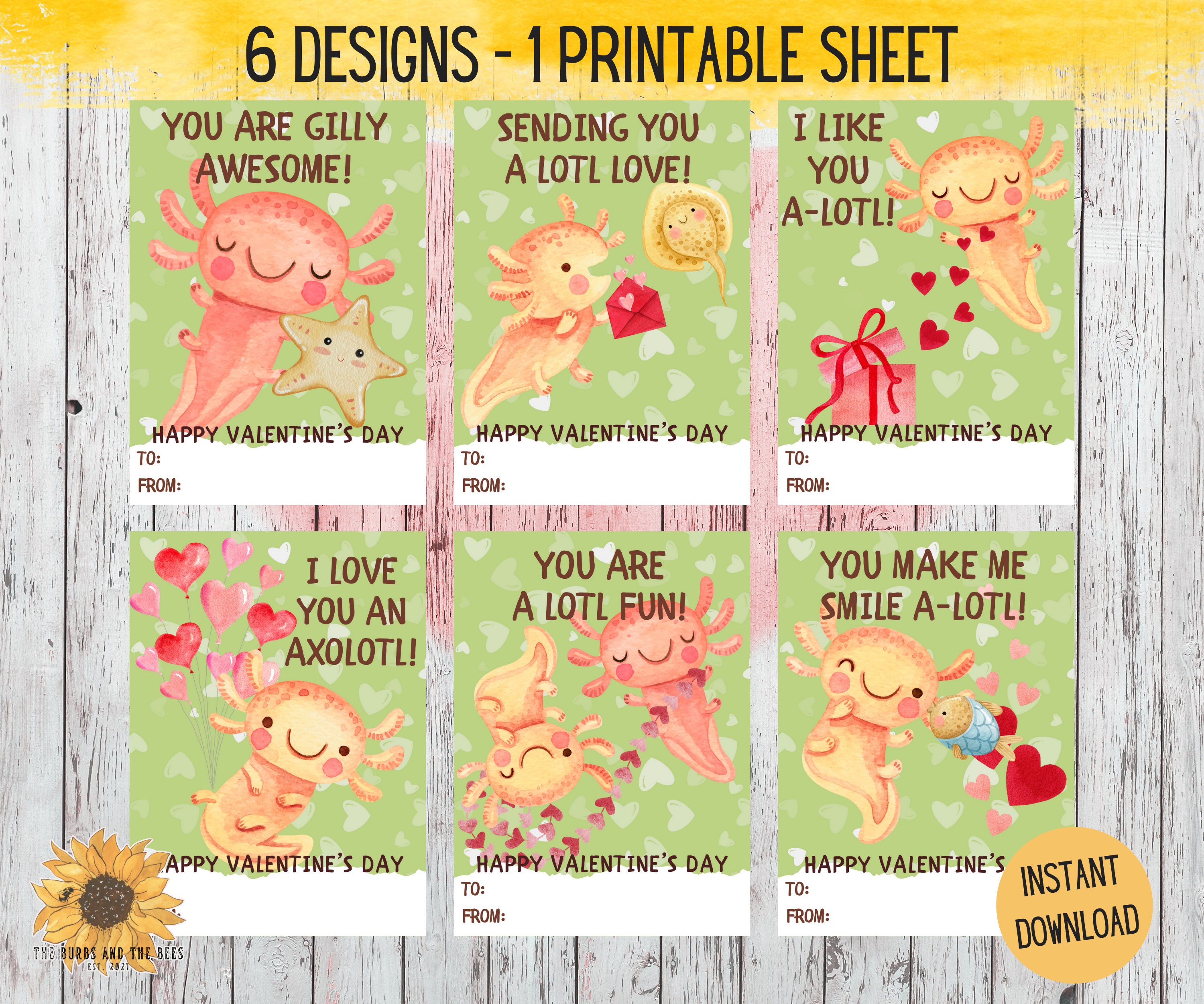 Printable Axolotl Valentine's Day Cards for Kids (digital Download) - Etsy