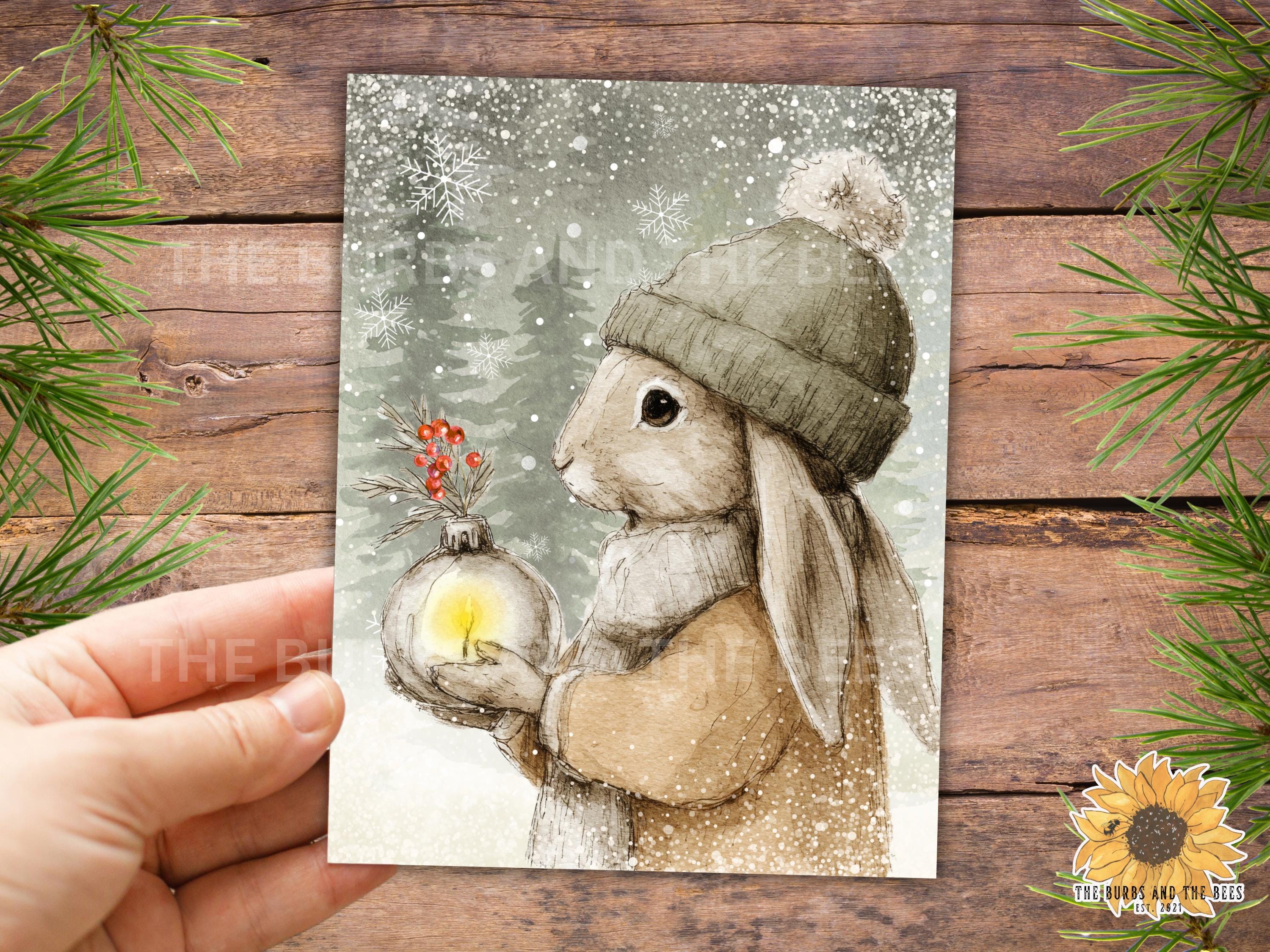 Winter Rabbit Christmas Card Set: Watercolor Woodland Animals - Etsy