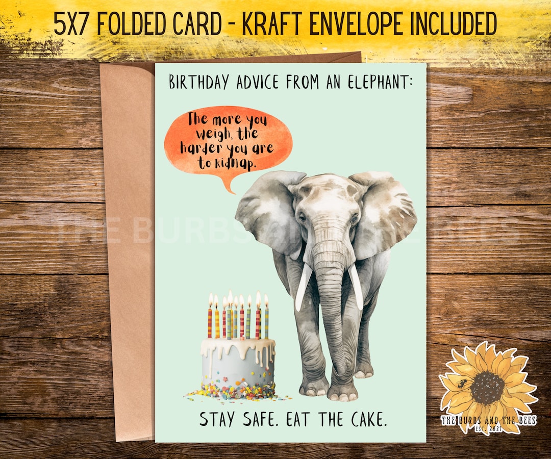 Funny Elephant Birthday Card: African Animal Pun (5x7) - Etsy