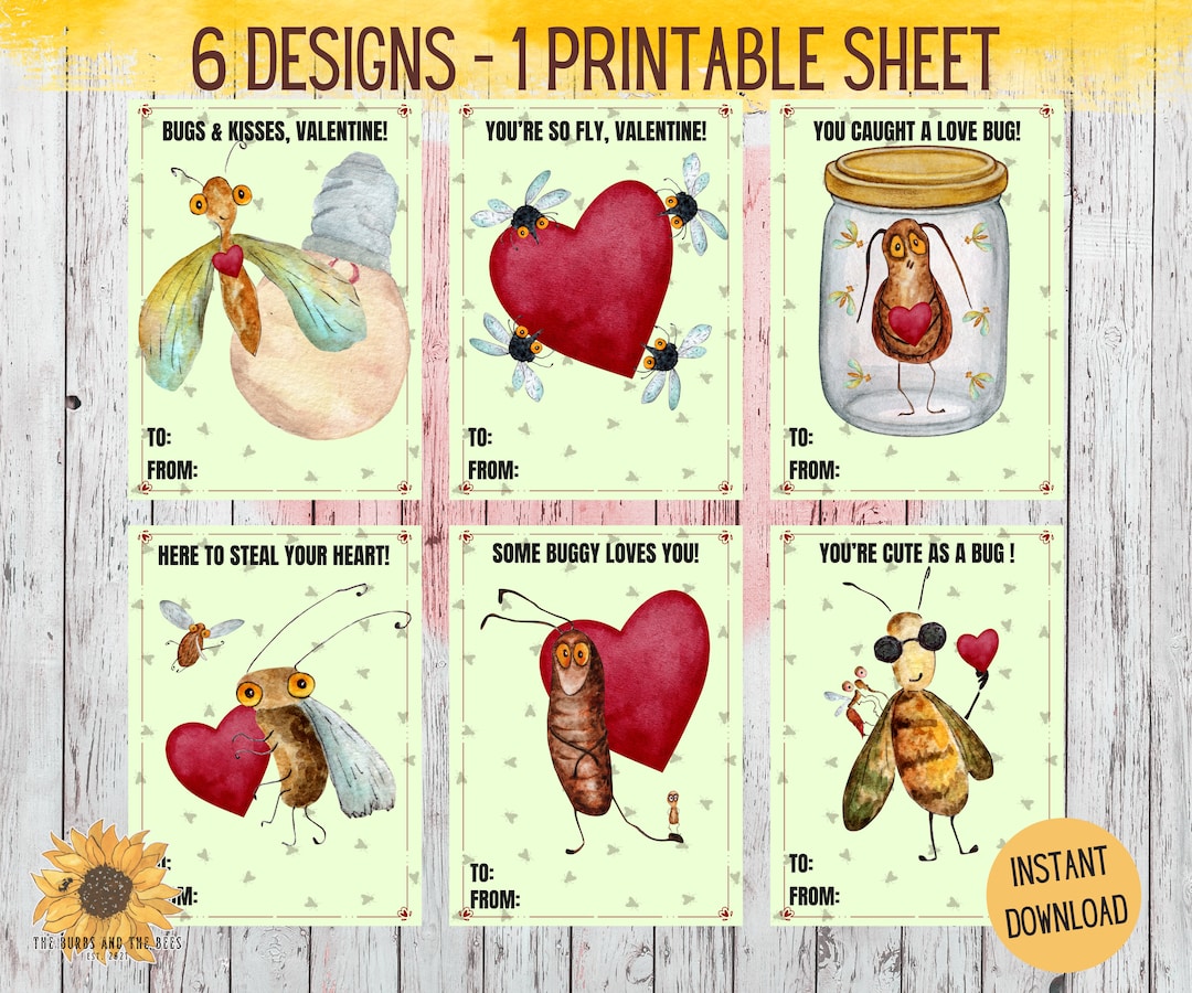 Cute Bug Valentine Cards, Printable Cards, Bug Valentines, Insects ...