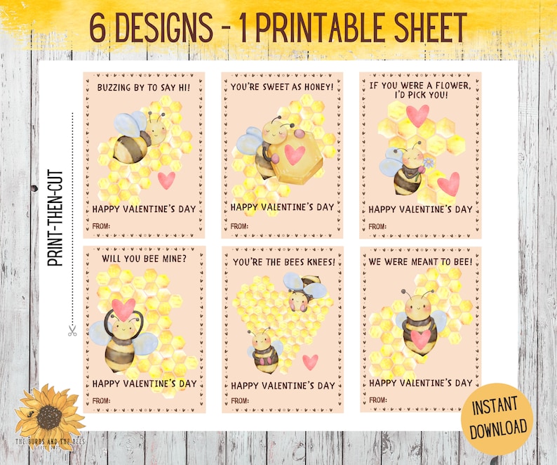 Bee Valentines Day Cards, Printable Cards, Cute Bees, Kids Valentine ...
