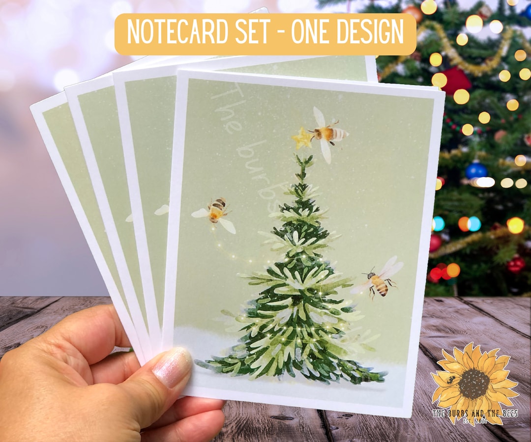 Bee Christmas Cards, Honeybee Holiday Stationary, Christmas Bee Note ...