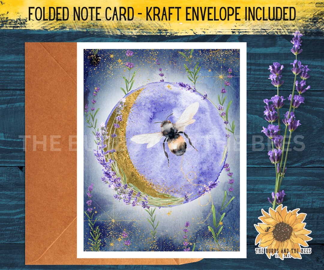 Watercolor Bee & Moon Note Card: Fantasy Cottagecore Greeting Card - Etsy