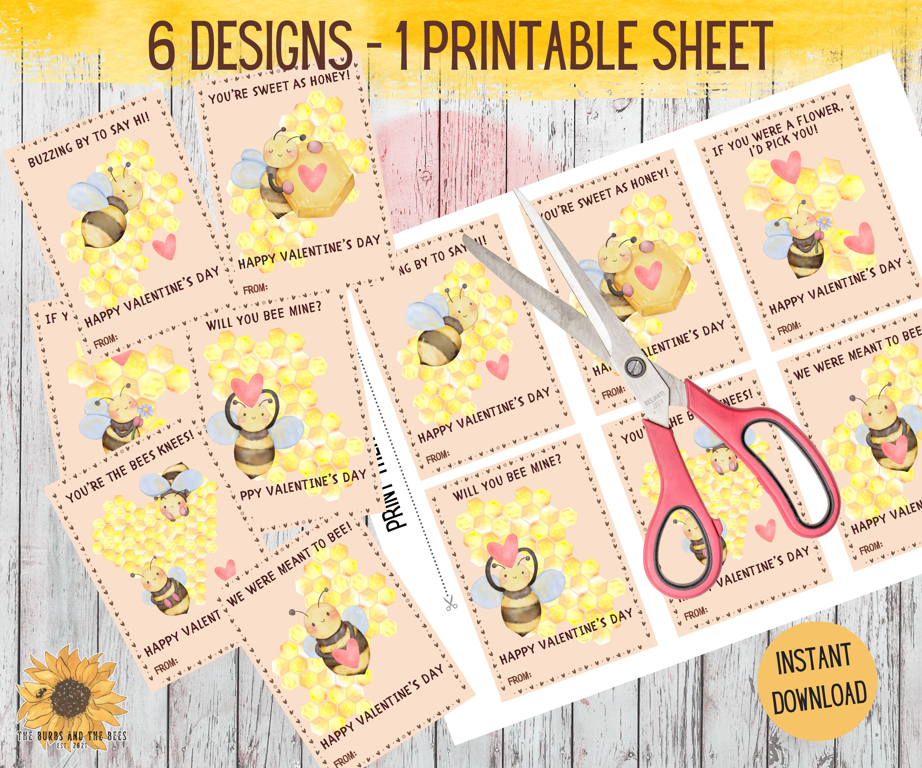 Bee Valentines Day Cards, Printable Cards, Cute Bees, Kids Valentine ...