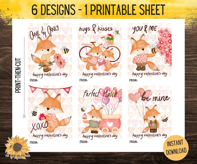 Fox Valentines Day Cards, Printable Fox & Bee Cards, Woodland Fox ...