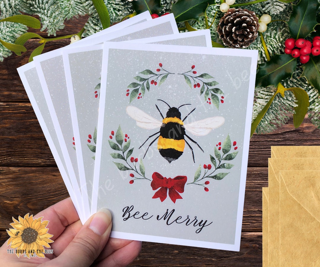 Watercolor Bee Christmas Cards: Bee Merry Holiday Notecards - Etsy