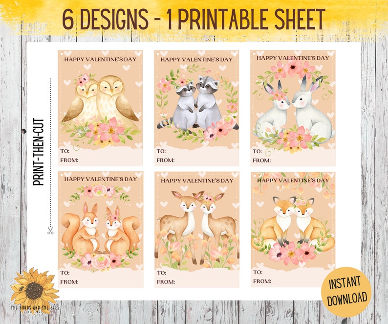 Woodland Animals Valentines Day Cards, Printable Cards, Cute Animals ...