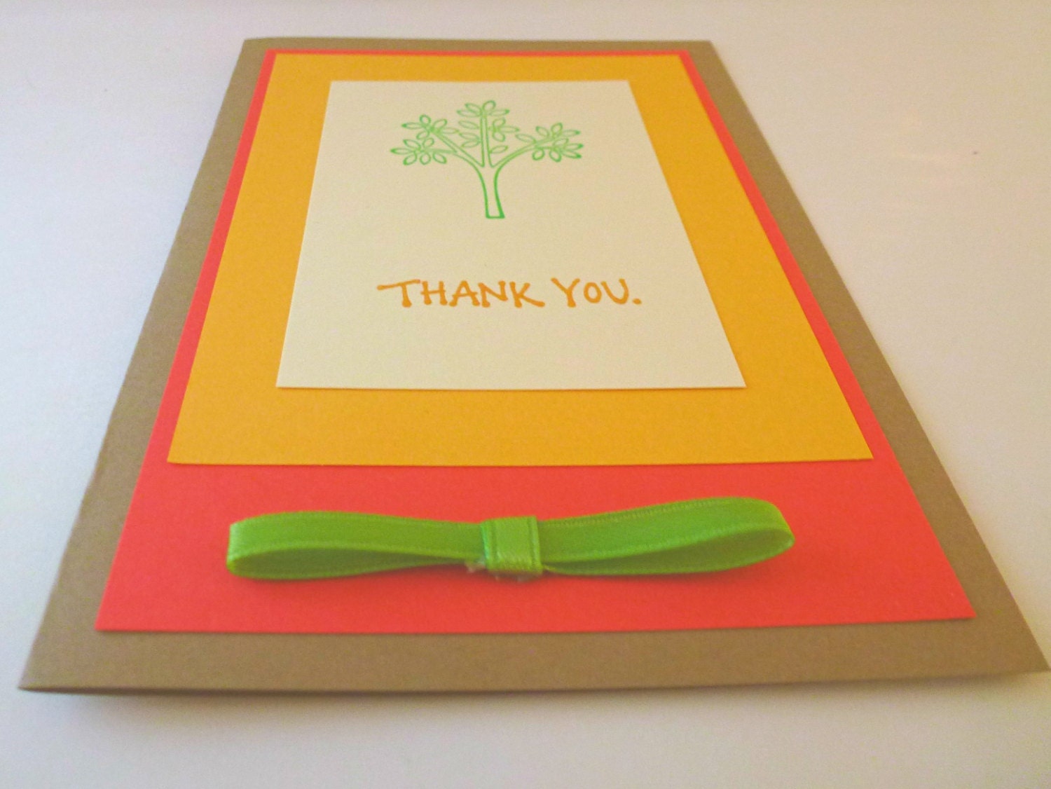 Thank You Card, Earthy 'thank You' Tree With Green Bow - Etsy