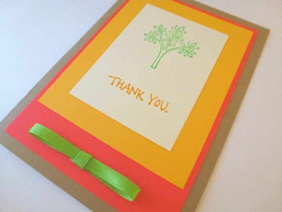 Thank You Card Earthy 'thank You' Tree With Green Bow | Etsy