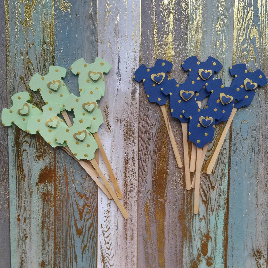 Handmade Onesie Cupcake Toppers: Mint, Navy & Gold Baby Shower Decor ...