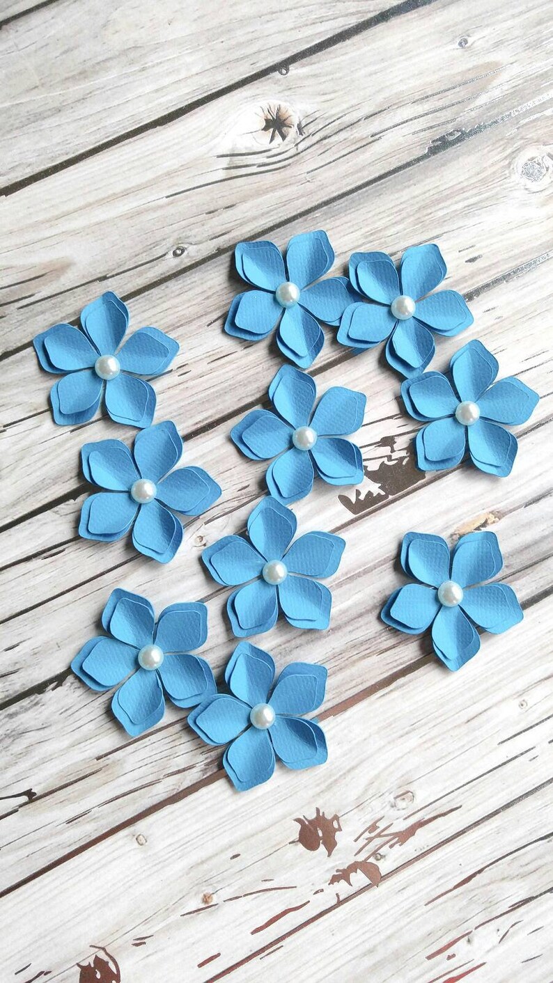 Paper Flowers Blue Paper Flowers Textured Paper Flowers | Etsy