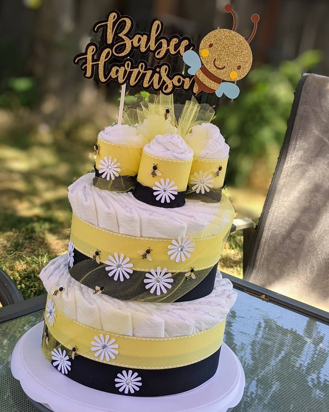 Bumble Bee Diaper Cake - Bee Diaper Cake - Black and Yellow Bee Diaper ...