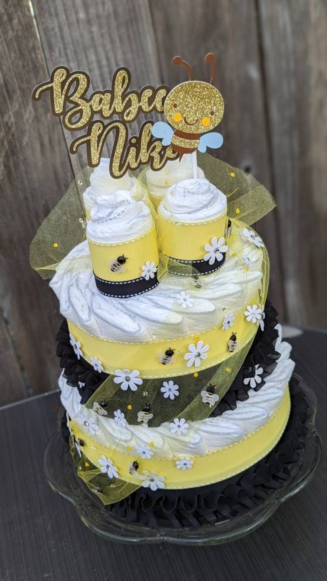 Bumble Bee Diaper Cake Bee Diaper Cake Black and Yellow Bee Diaper Cake ...