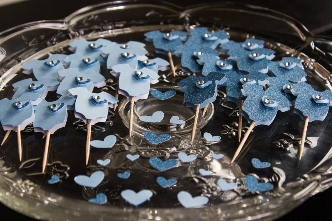 Blue Onesie Cupcake Toppers: Sparkly Heart Baby Shower Decor - Etsy