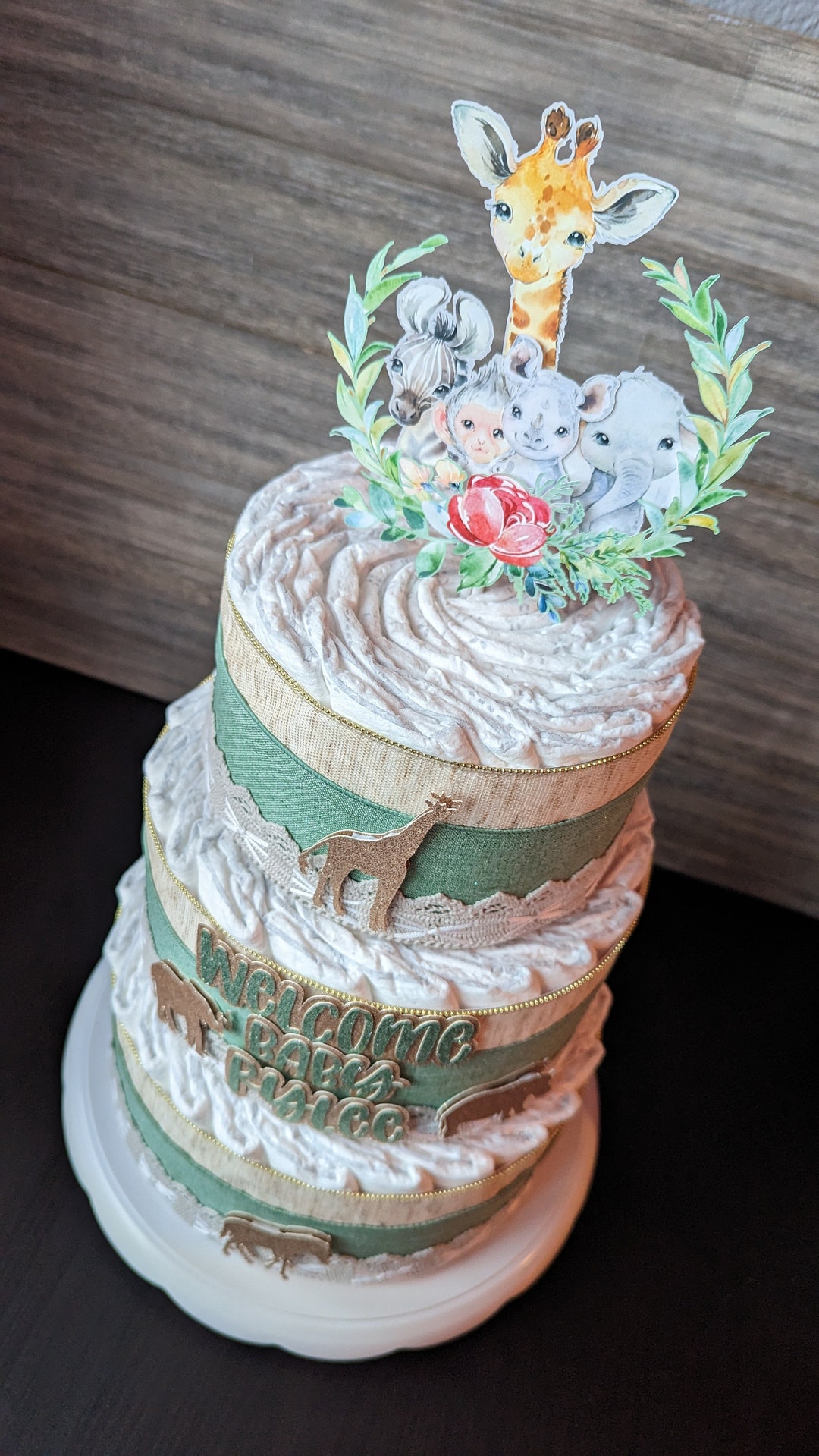Safari Diaper Cake: Gender Neutral Baby Shower Centerpiece - Etsy