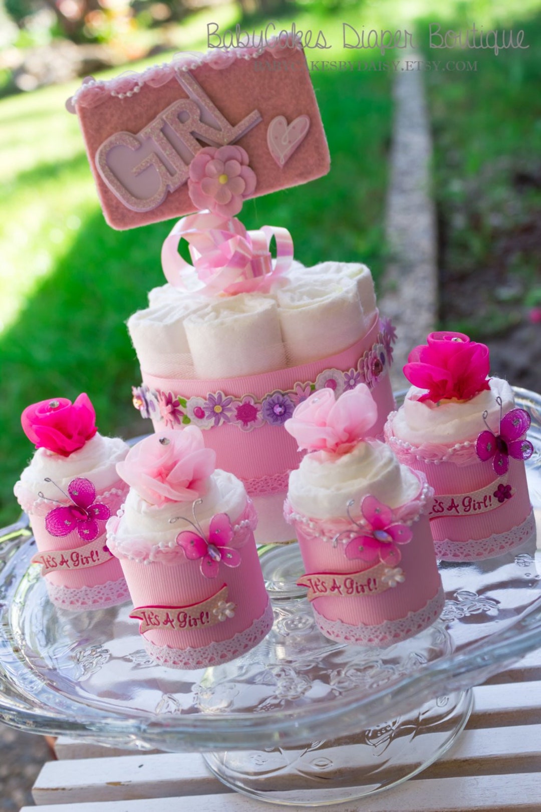 Baby Shower Decoration With Pink Diaper Cupcakes | Flower Toppers ...