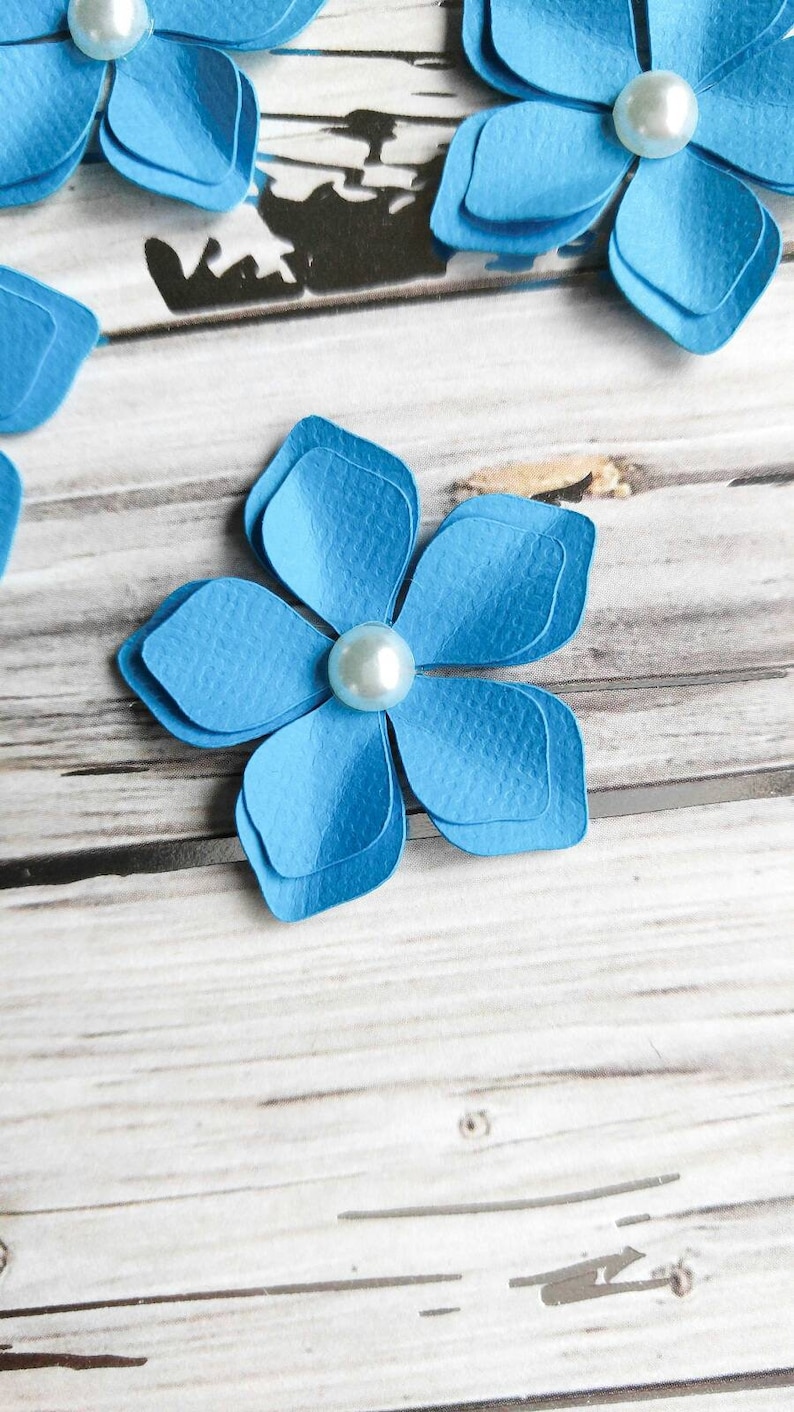 Paper Flowers Blue Paper Flowers Textured Paper Flowers | Etsy