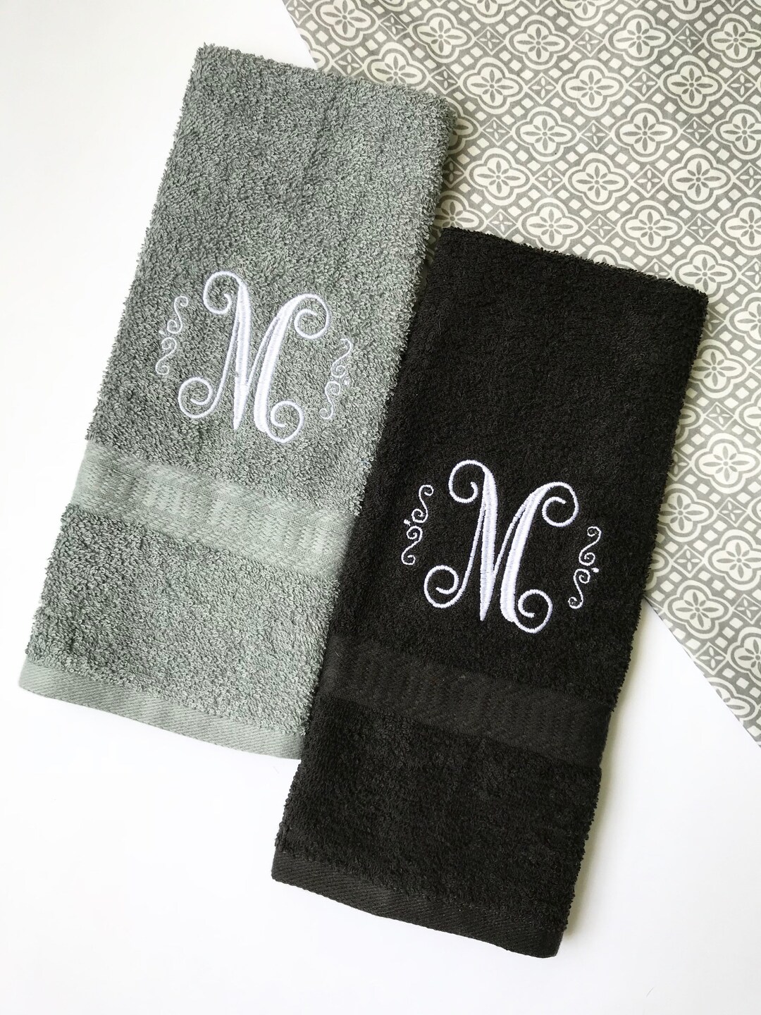 Embroidered Flourish MONOGRAM Decorative Hand Towel Vine Monogram New ...