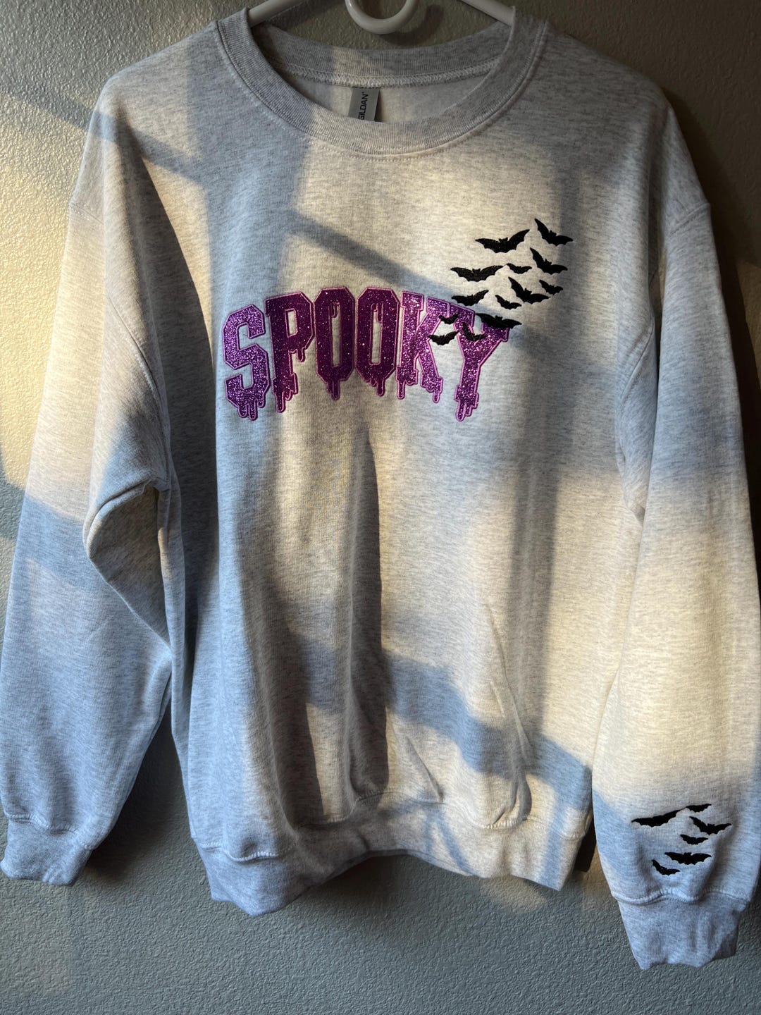 Spooky Drippy Bats Glitter Appliqué Halloween Crewneck Sweatshirt ...