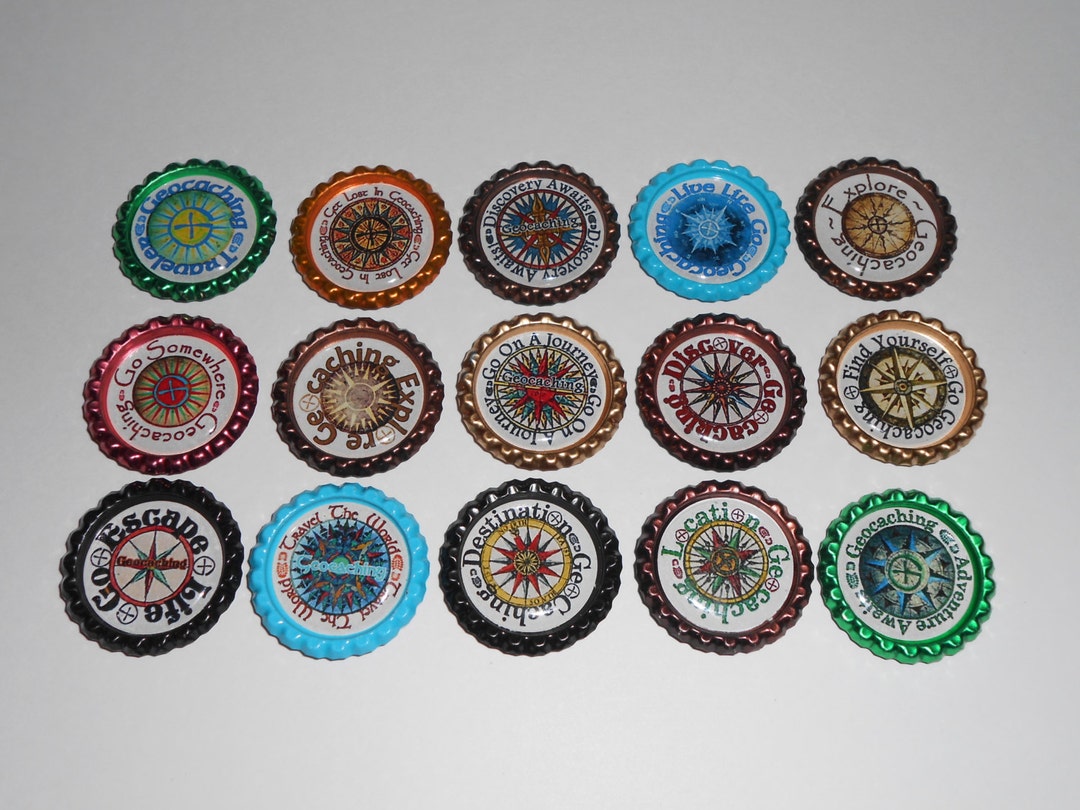 Geocache Swag Bottle Caps - (15 Pcs) Weebledogs Own Set 2, Compass ...