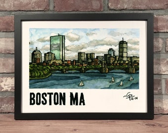 Art Print // BOSTON GARDEN Ink & Watercolor | Etsy