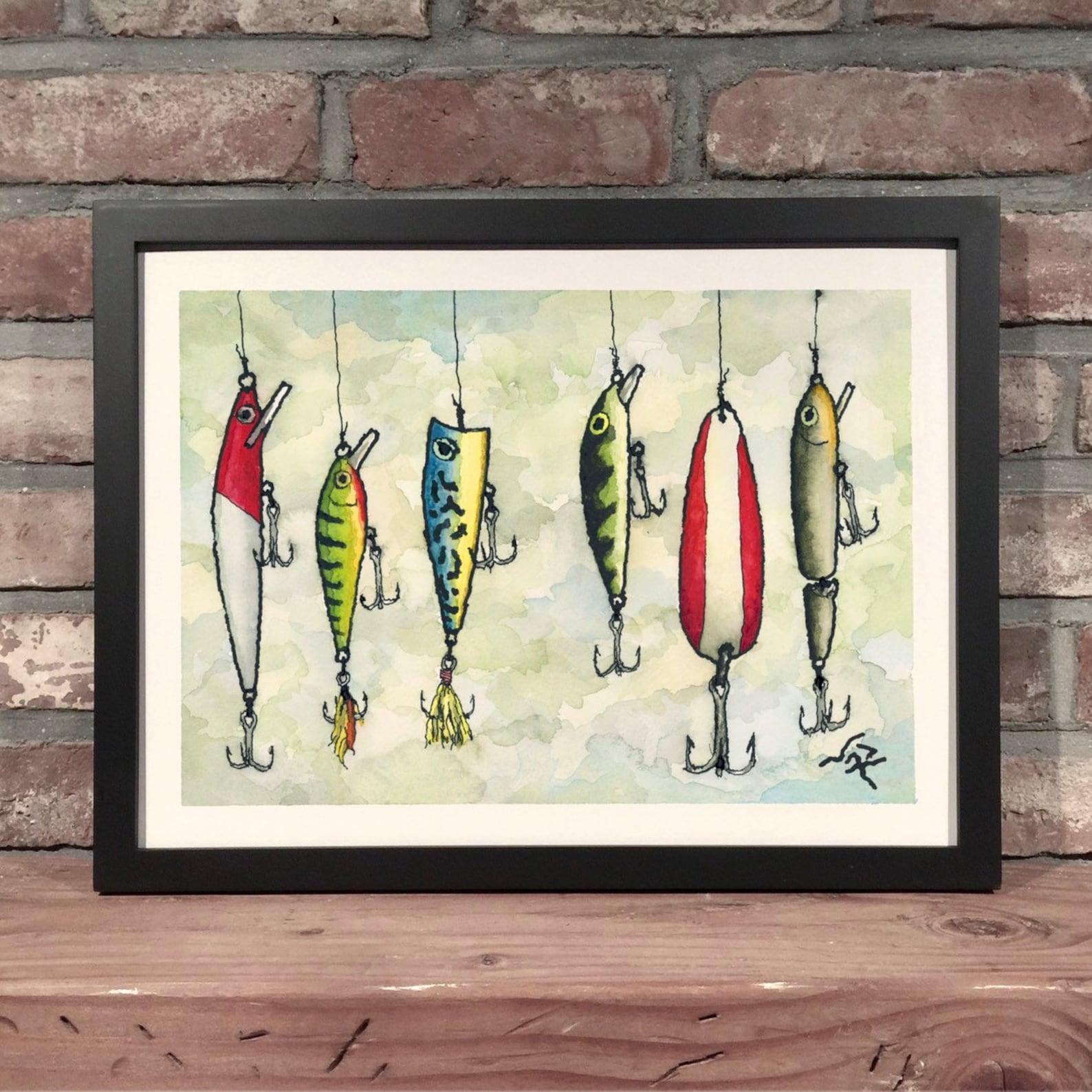 Art Print // FISHING LURES Ink & Watercolor | Etsy
