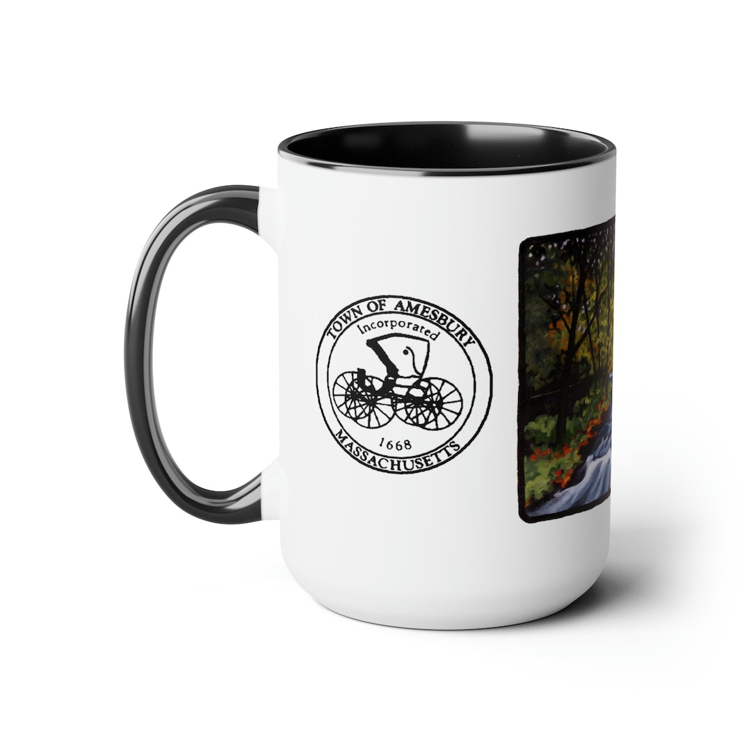 Amesbury MA Ceramic Mug, Colorful Handle (nate Bibaud Art, 15oz) - Etsy