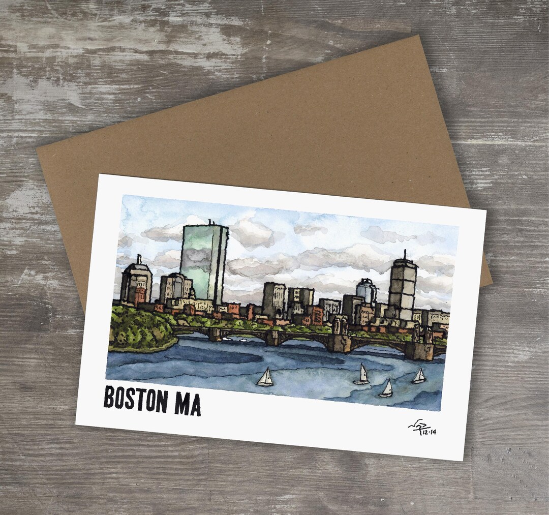 Boston Skyline Greeting Card: Urban Landscape Art (blank Inside, Kraft ...