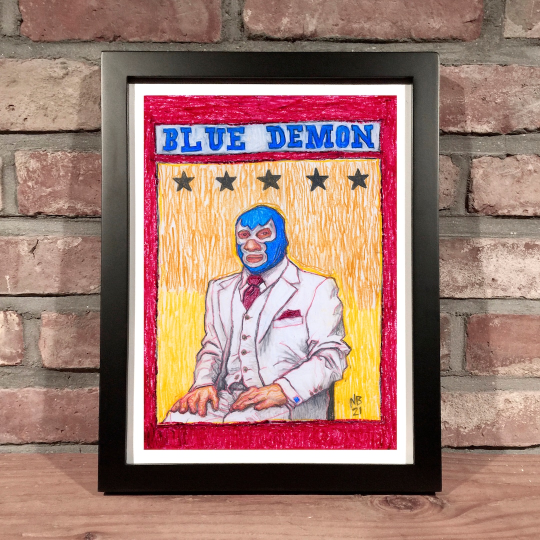 BLUE DEMON // Oil Pastels [lucha Libre, Wwe, Nwa, Wcw, Wrestling] - Art ...