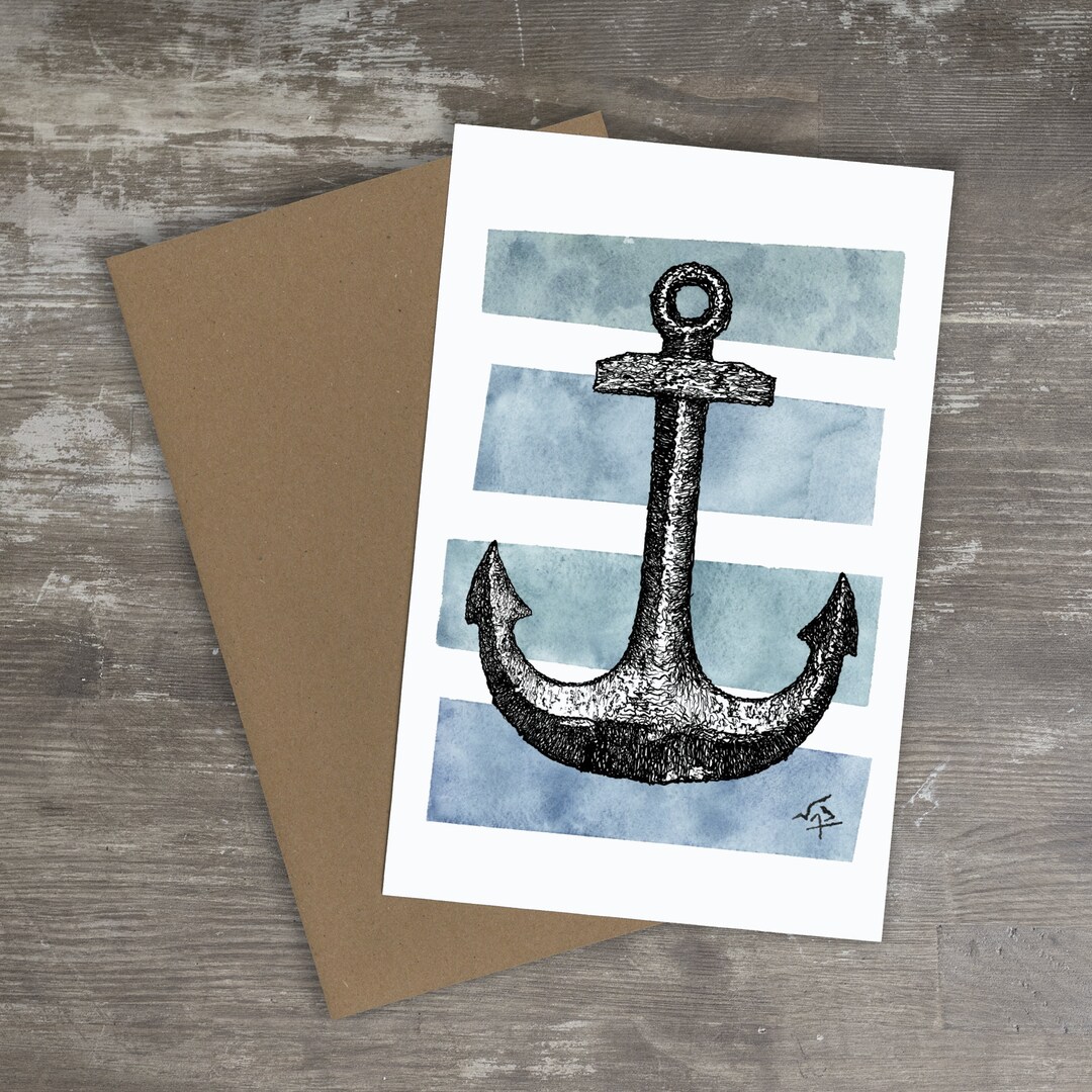 Anchor Greeting Card: Coastal Navy Blue Art - Blank Inside - Etsy
