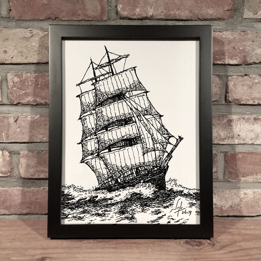 CLIPPER SHIP // Pen and Ink - Art Print - Etsy