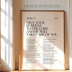 Psalm 55 Give Your Burdens to the Lord Printable, Bible Chapter Poster ...