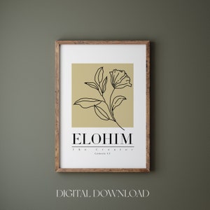 Elohim Printable Wall Art, Genesis 1:1, Names of God, Bible Verse Wall ...